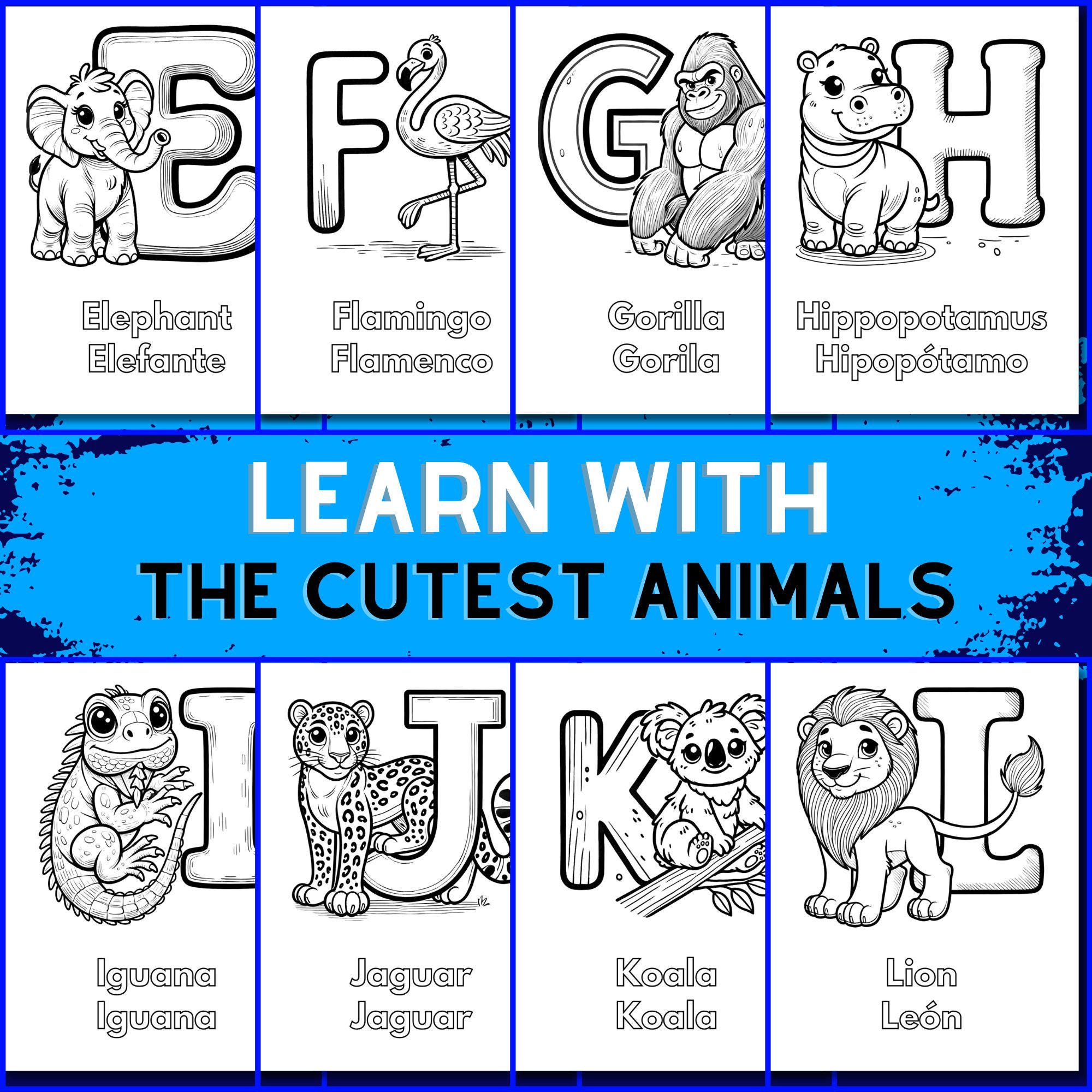 Bilingual Alphabet Coloring Pages | Cute Animals | Kids Printables ...