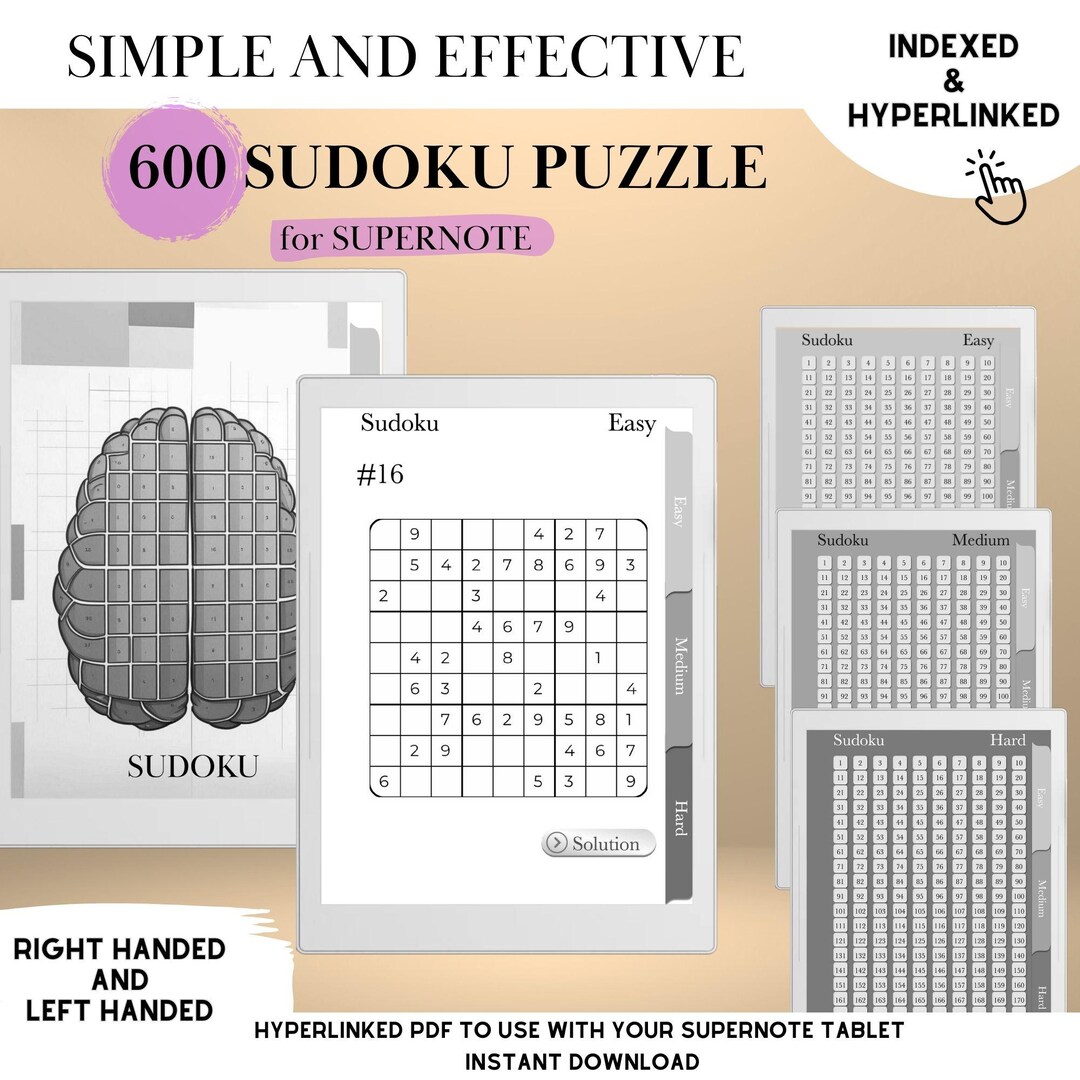 Supernote Template Sudoku Puzzle Book | Hyperlinked PDF | Supernote Puzzle Game | Supernote ...