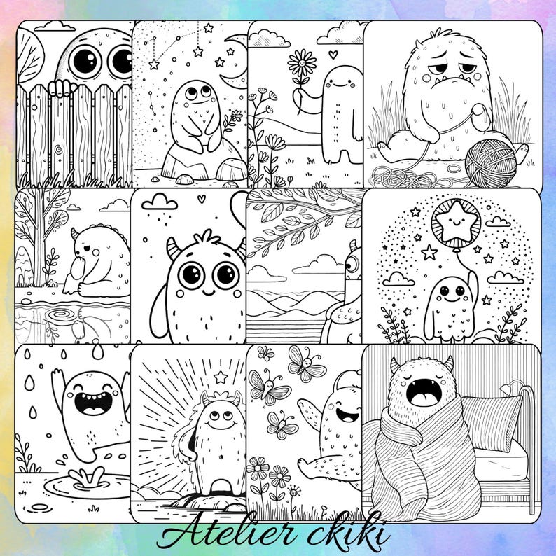 30 Emotions Monster Coloring Pages Cute Mindful Activity for Emotional ...