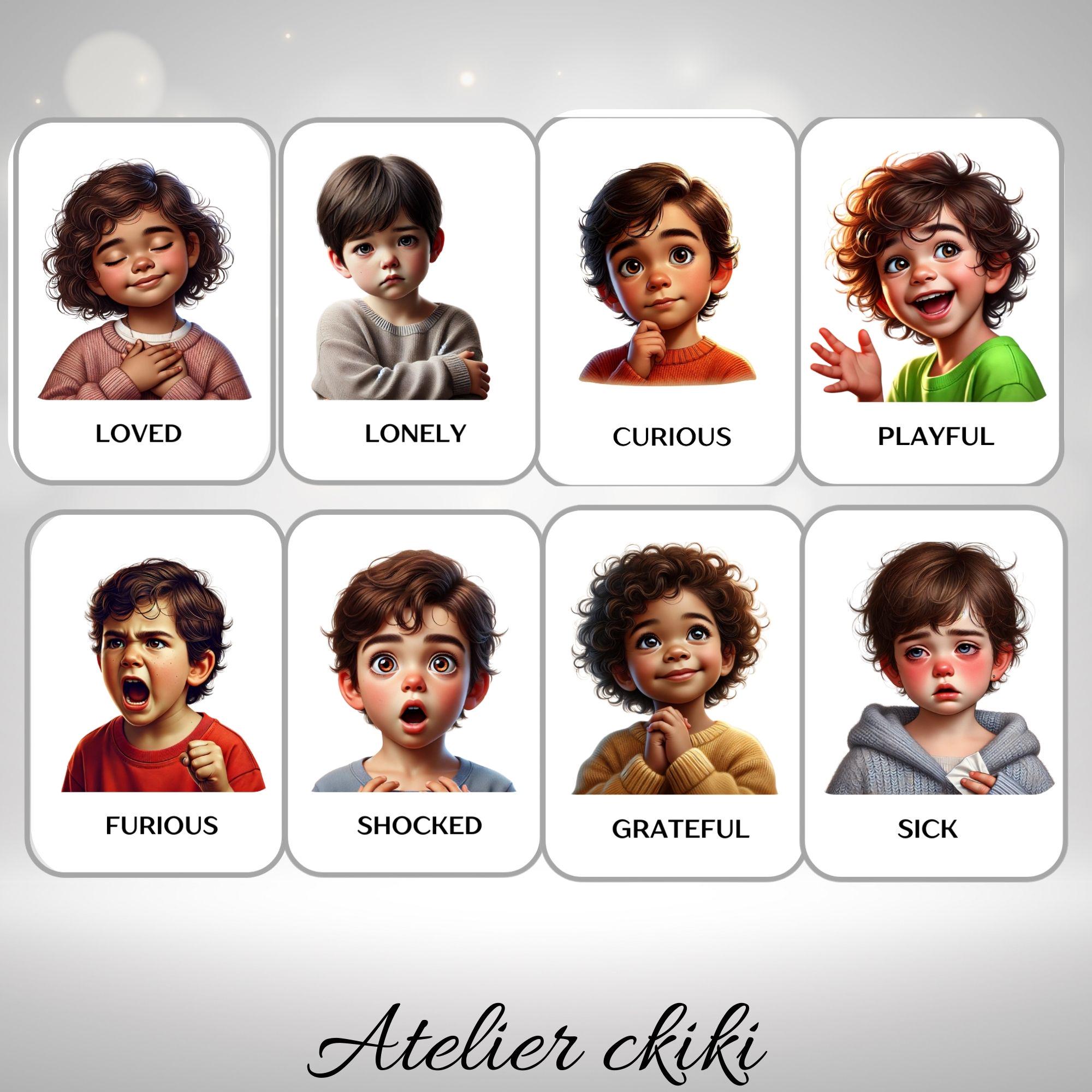 40 cartes-éclair émotions pour enfants | Cartes de sentiments pour un ...