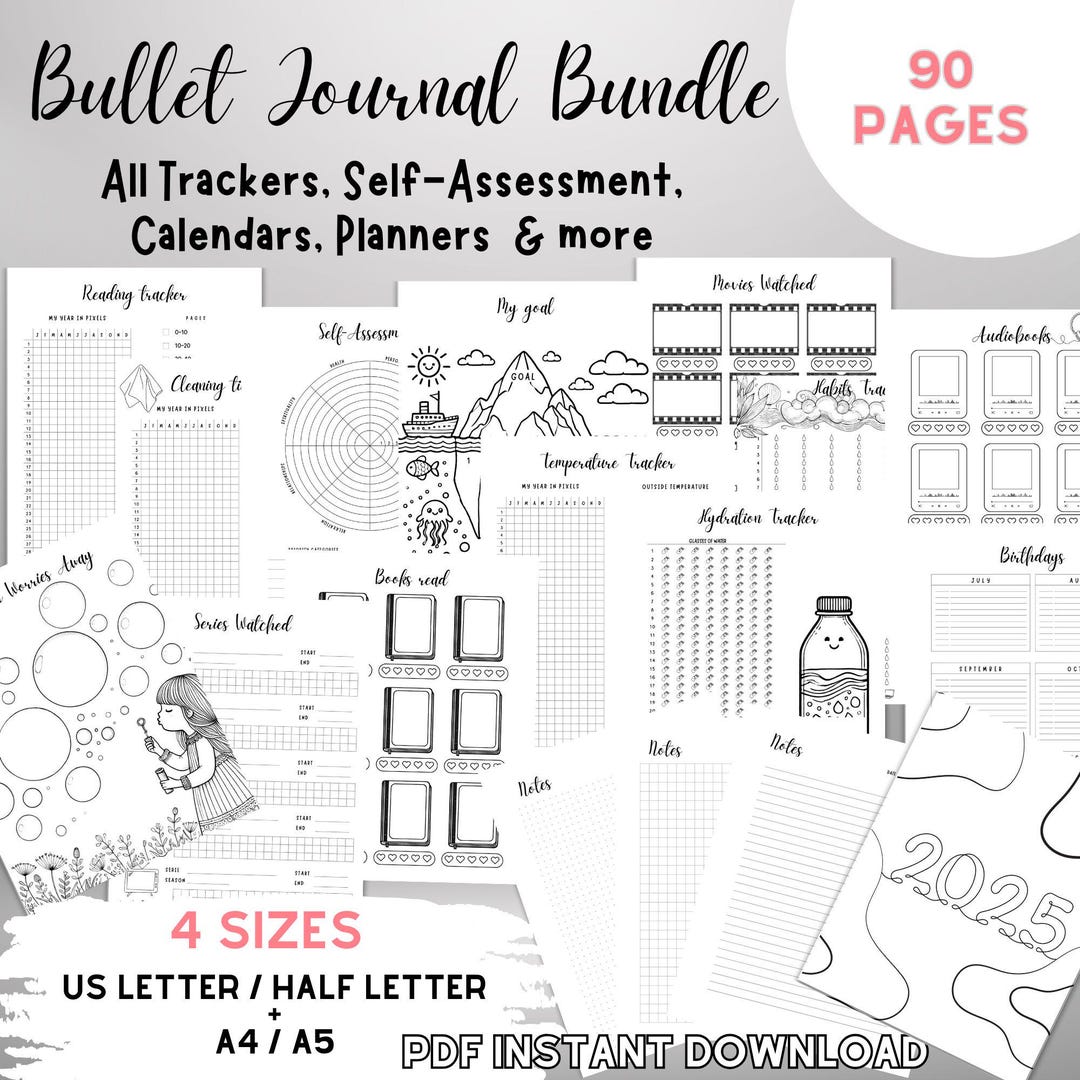 2025 Journal & Planner Bundle | Printable Calendar, Trackers, Bullet ...