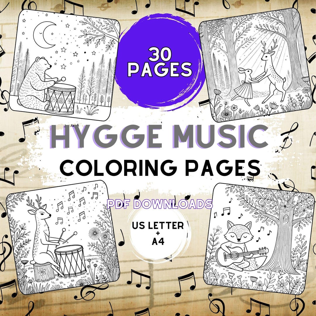 30 Hygge Music Coloring Pages | Relaxing and Mindful Printables for ...