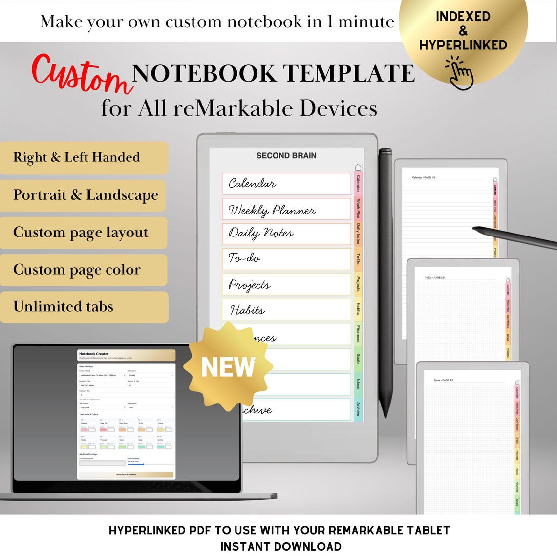 Custom Notebook Template Creator for Remarkable Paper Pro Move, Rm2 ...
