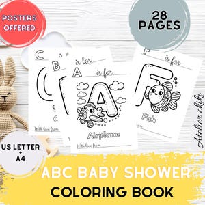 ABC Baby Shower Coloring Book, Baby’s First Alphabet Book, Cute Theme ...