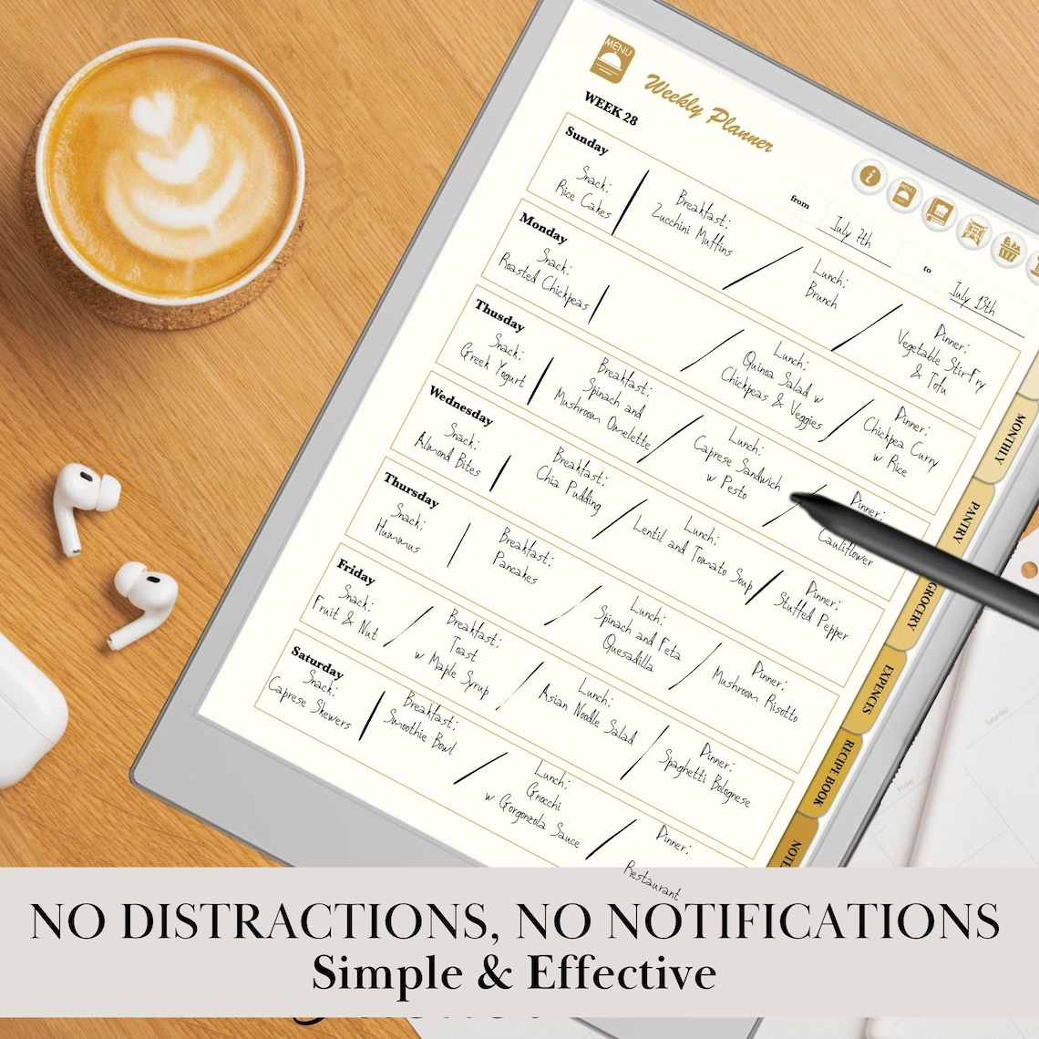 Meal Planner Template for Remarkable Paper Pro Hyperlinked Meal ...