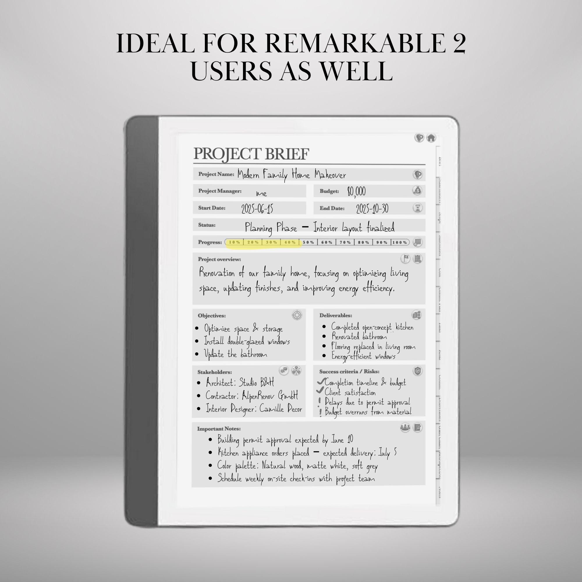 Project Management Template for Remarkable Paper Pro & 2 Hyperlinked ...