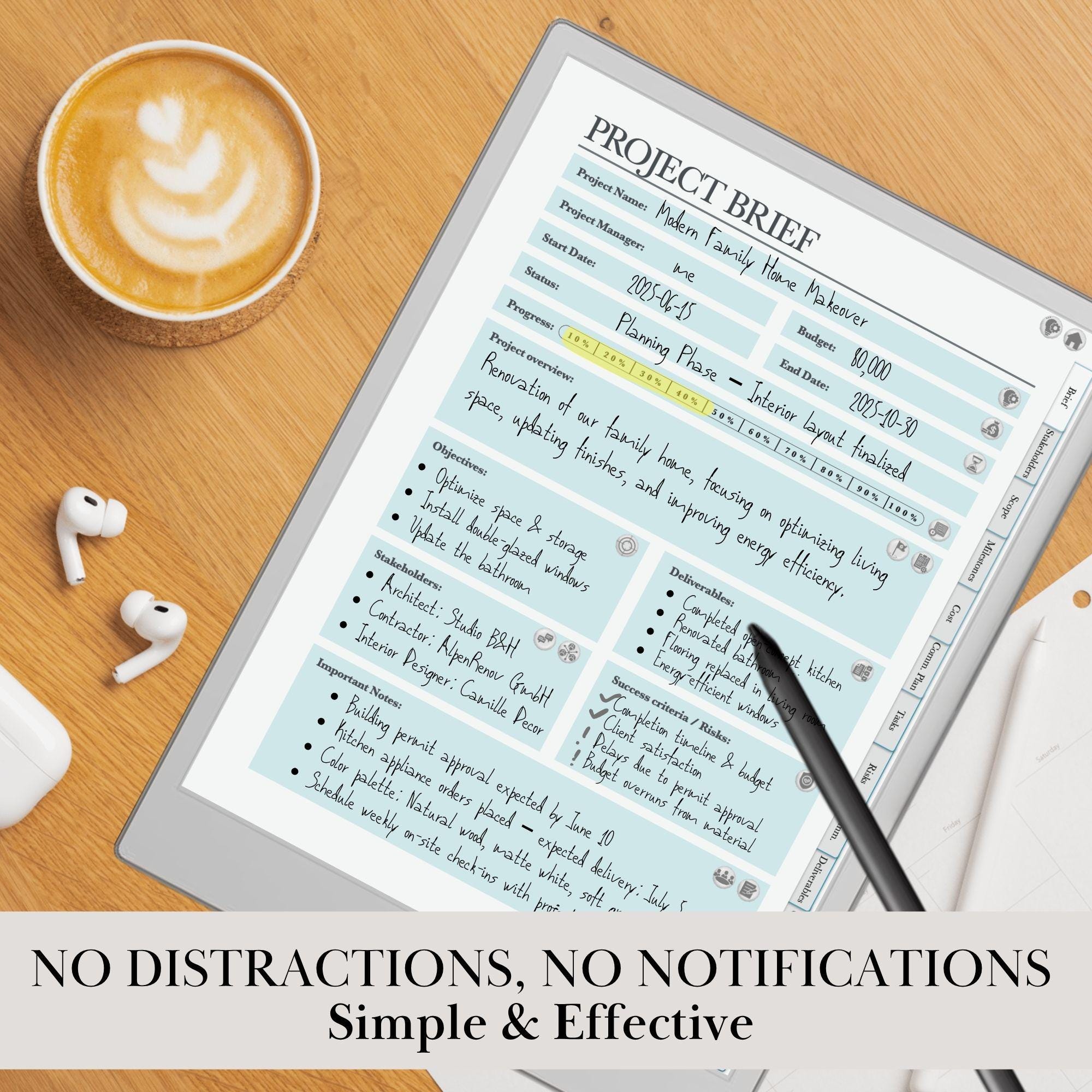 Project Management Template for Remarkable Paper Pro & 2 Hyperlinked ...