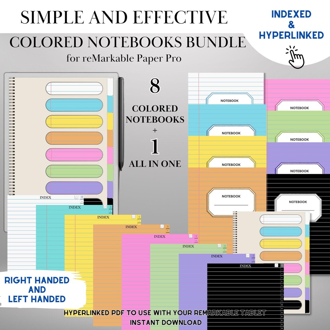 Color Paper Notebook Bundle for Remarkable Paper Pro 8+1 Color Paper ...