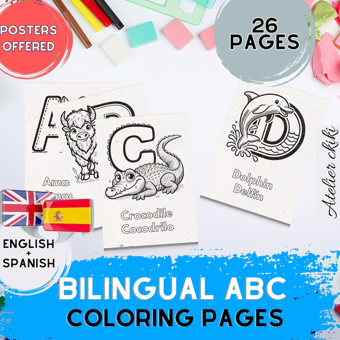 Bilingual Alphabet Coloring Pages | Cute Animals | Kids Printables ...