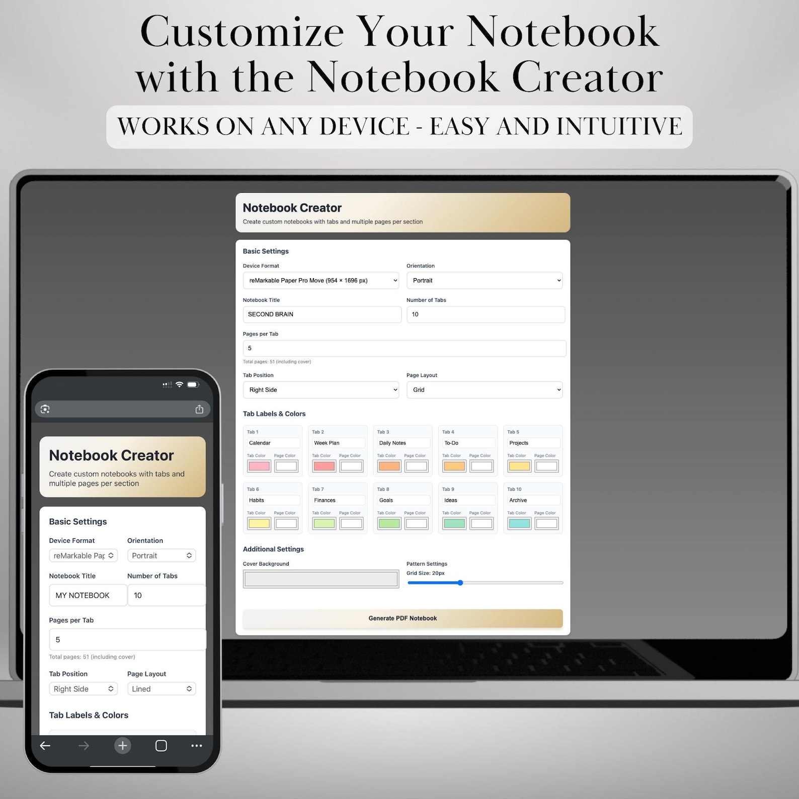 Custom Notebook Template Creator for Remarkable Paper Pro Move, Rm2 ...