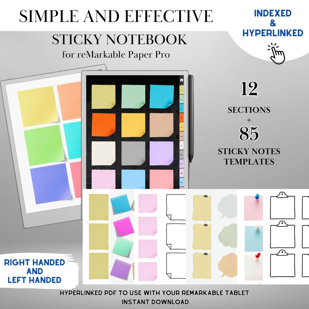 Sticky Notes Bundle for Remarkable Paper Pro Hyperlinked Notebook With ...