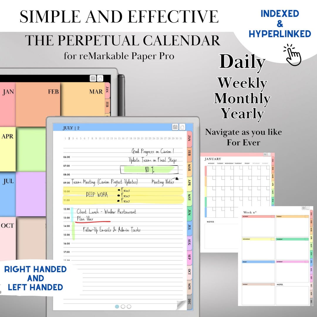 Perpetual Calendar for Remarkable Paper Pro Daily Planner Undated ...