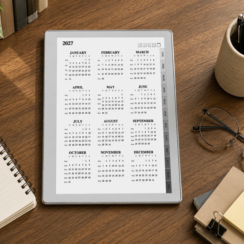 2027 Weekly Calendar for Paper Pure & Remarkable 2 — Hyperlinked ...