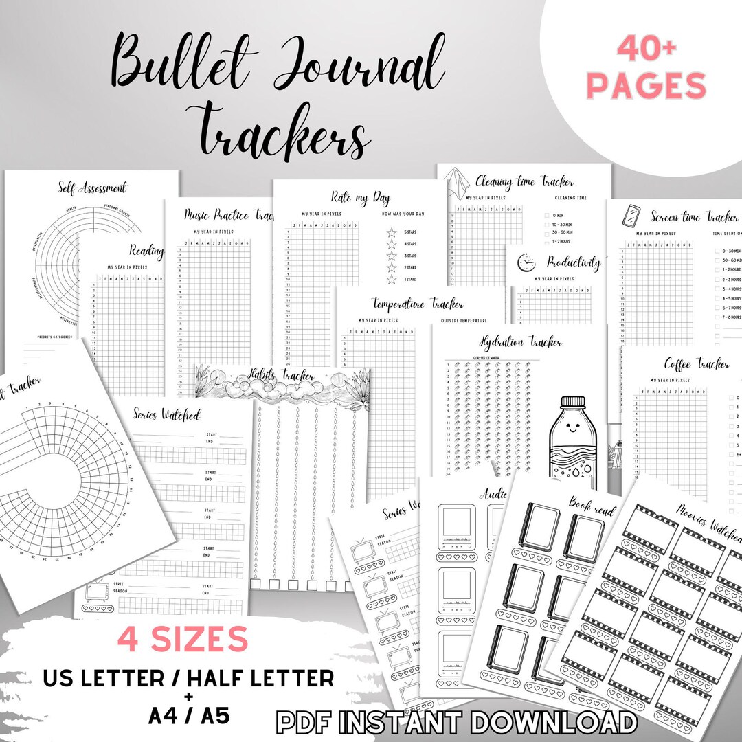 Bullet Journal Trackers Bundle Printable Planner Pages Undated 2025 ...