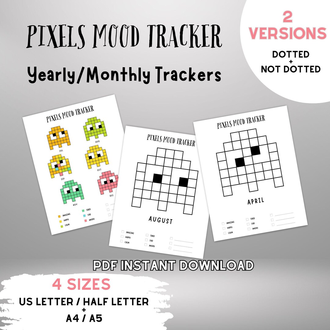 Pixel Mood Tracker Yearly and Monthly Printable Templates Bullet ...