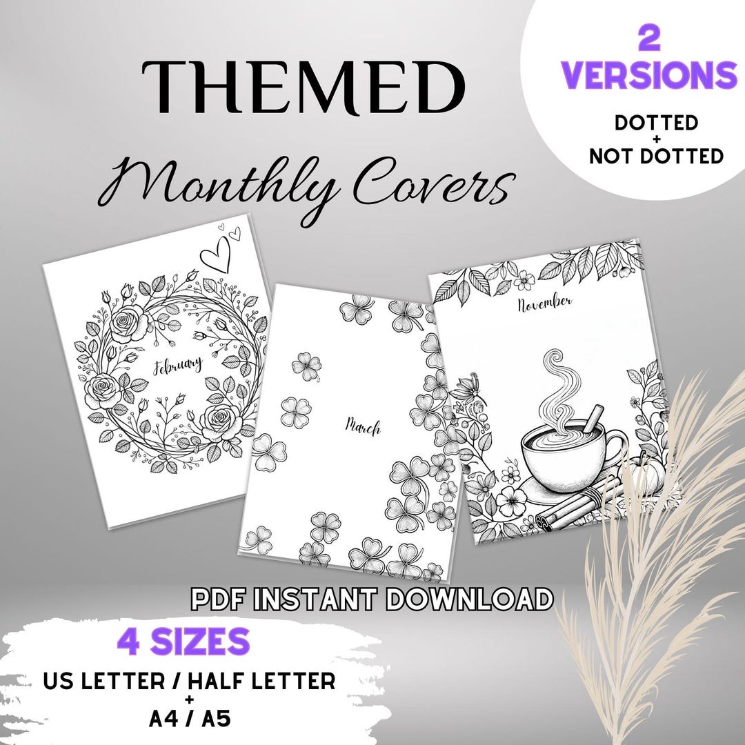 12 Monthly Covers | Printable Coloring Pages for Bullet Journals and ...
