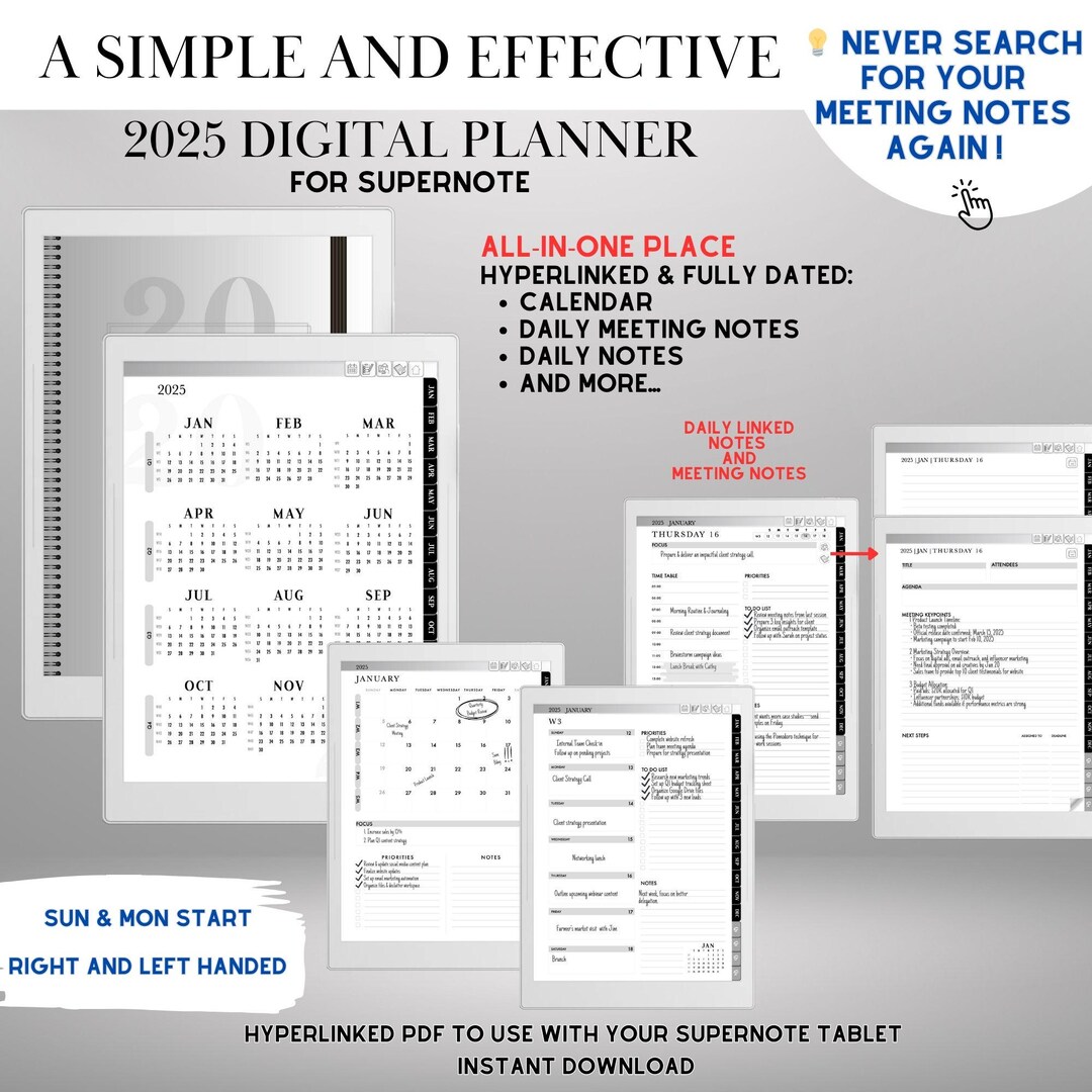 Supernote Planner 2025 | Hyperlinked Daily, Weekly & Monthly PDF ...