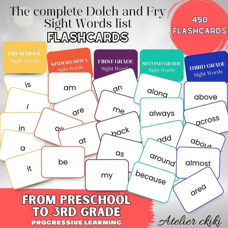 450 Sight Word Flashcards for Preschool to 3rd Grade | Dolch & Fry ...
