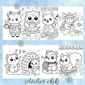 Cute Kawaii Winter Coloring Pages for Kids | Winter Activity Sheets ...