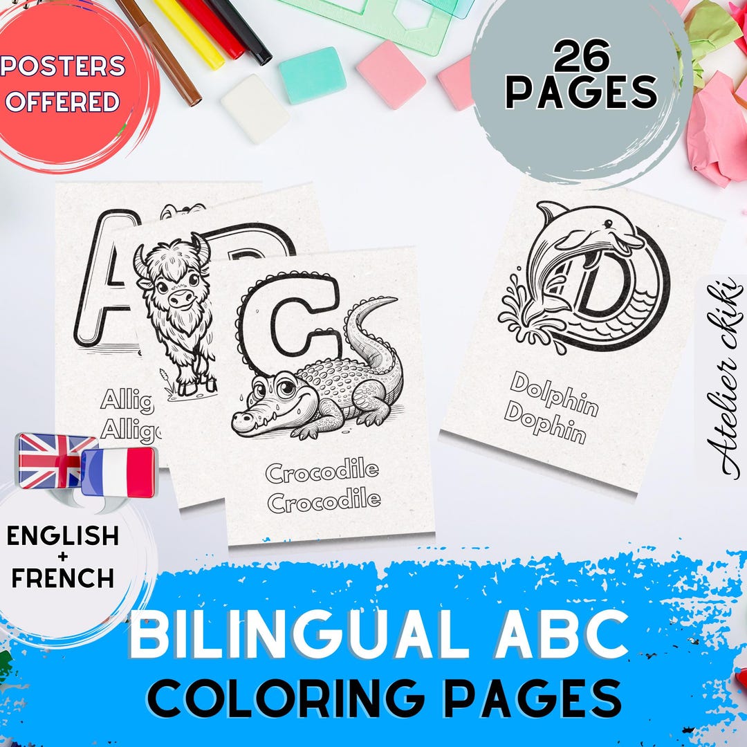 Bilingual Alphabet Coloring Pages | Cute Animals | Kids Printables ...