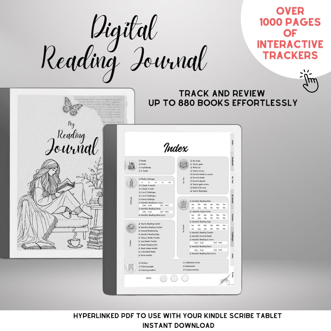 Kindle Scribe Reading Journal Template Hyperlinked Book Tracker ...