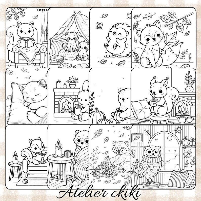 30 Cozy Hygge Fall Animal Coloring Pages | Cute Woodland Creatures ...