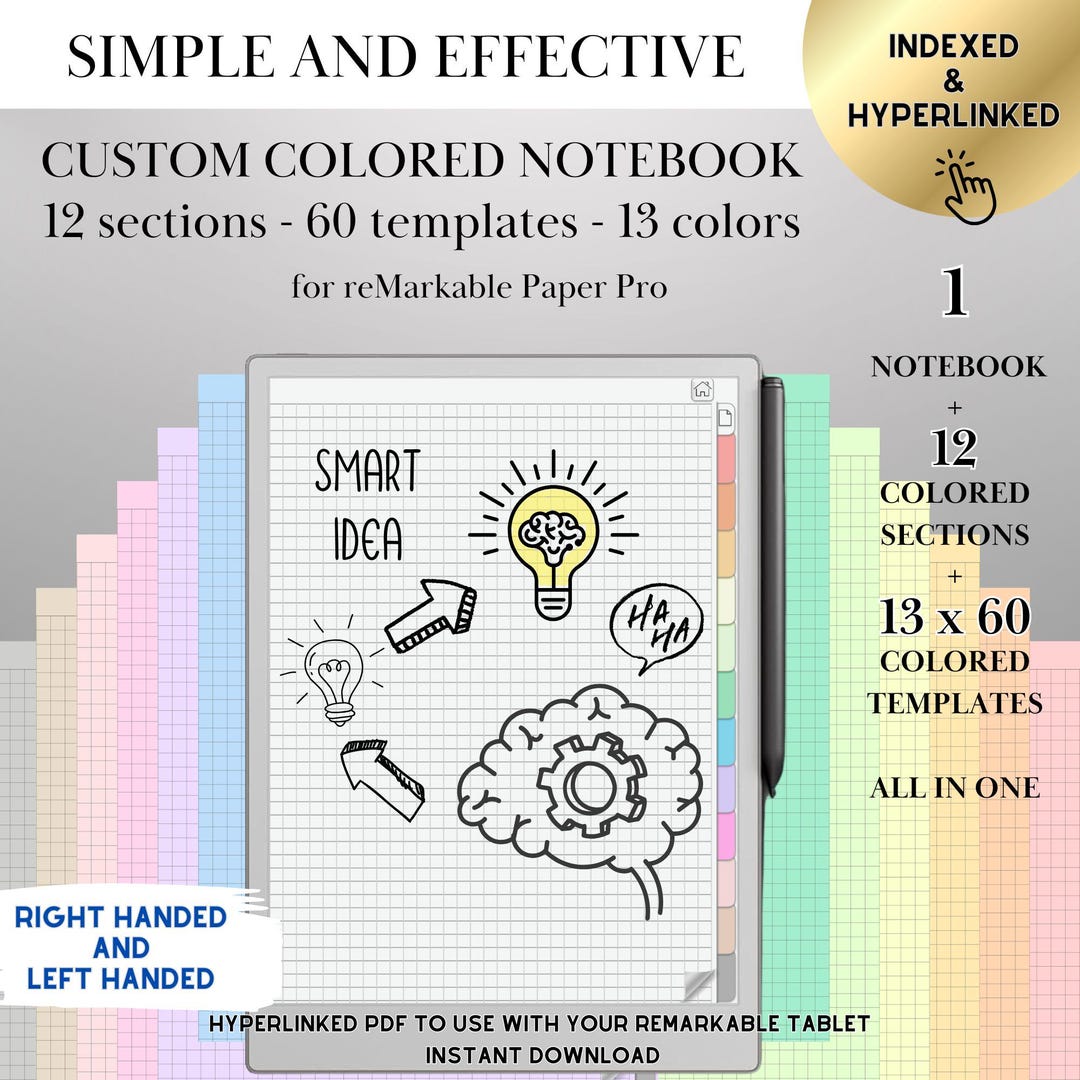 Colored Tabs Notebook for Remarkable Paper Pro Template Hyperlinked PDF ...