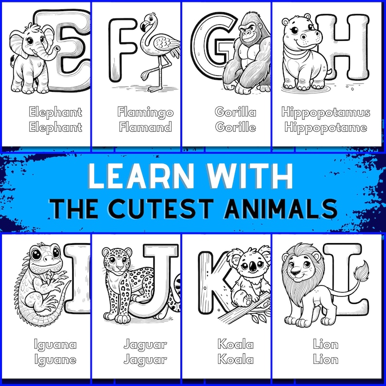 Bilingual Alphabet Coloring Pages Cute Animals Kids Printables ...