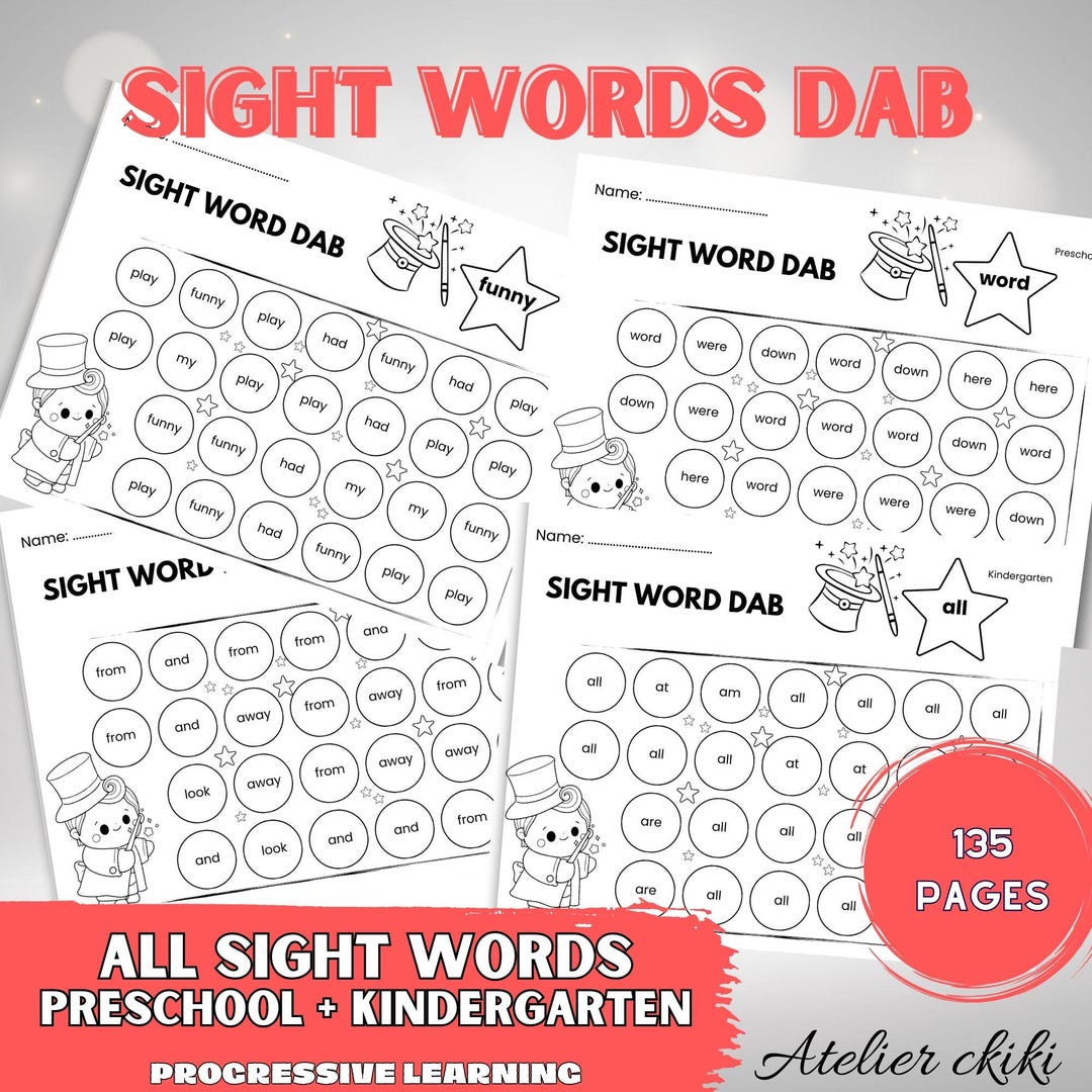 135 Sight Word Dab Worksheets for Preschool & Kindergarten Learning ...