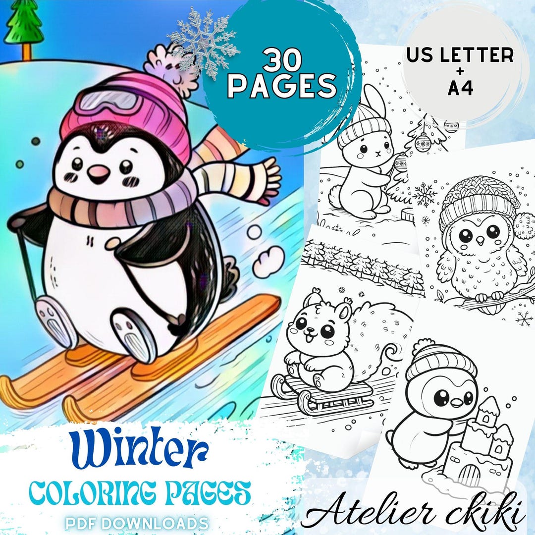 Cute Kawaii Winter Coloring Pages for Kids | Winter Activity Sheets ...