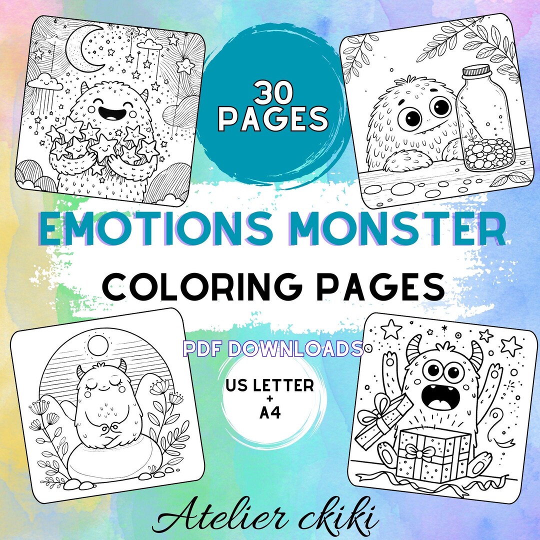 30 Emotions Monster Coloring Pages | Cute Mindful Activity for ...