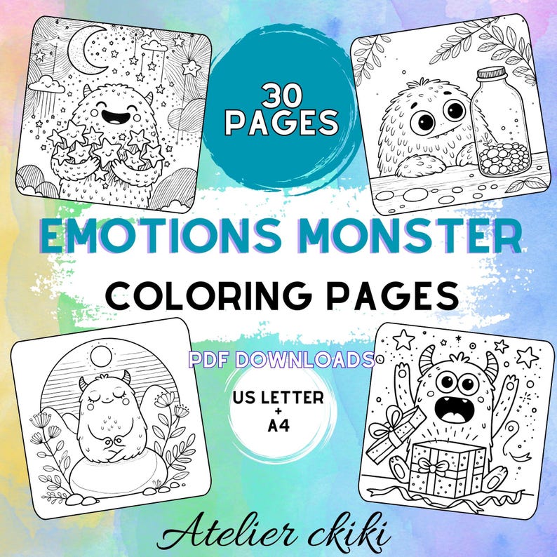 30 Emotions Monster Coloring Pages Cute Mindful Activity for Emotional ...