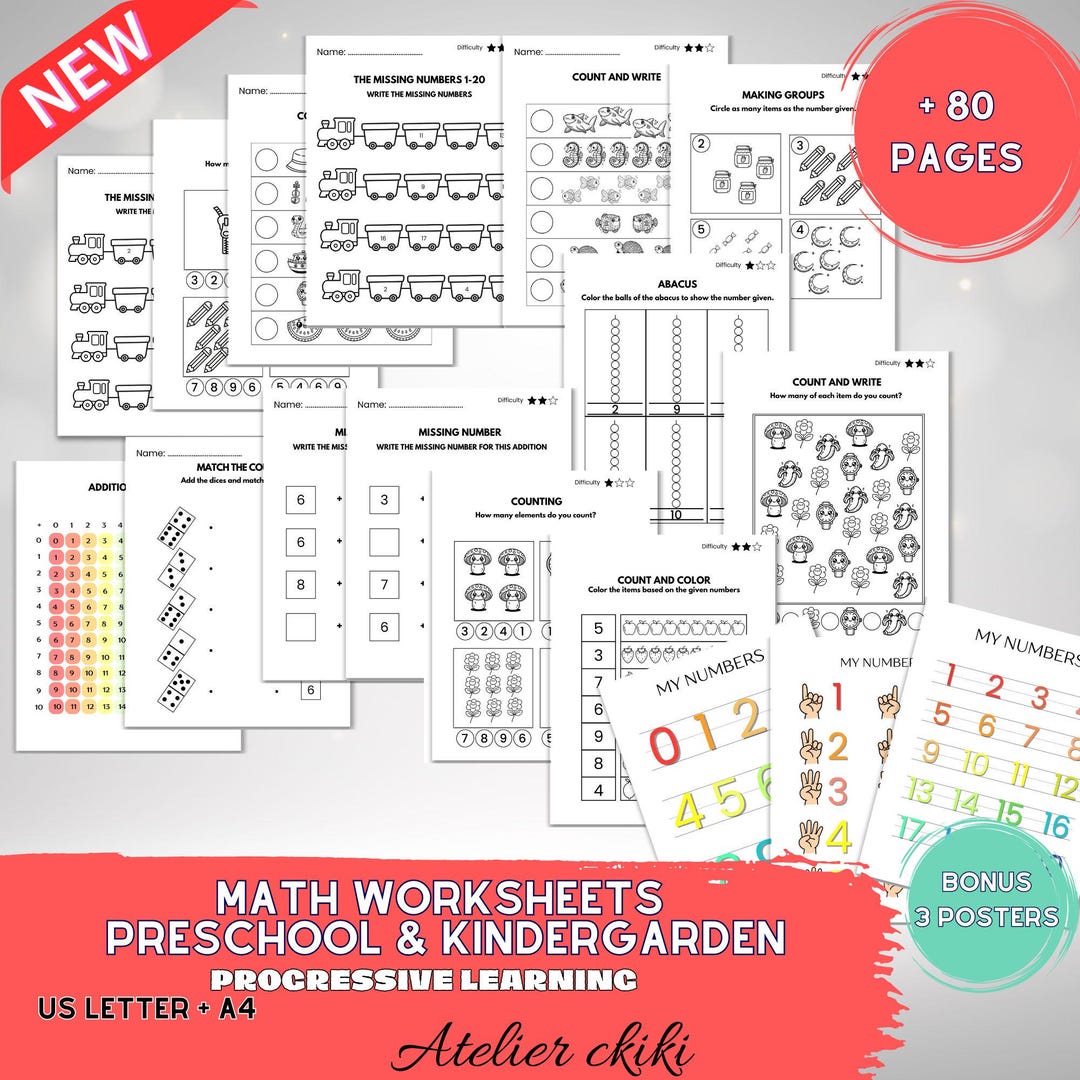 Math Worksheets for Preschool & Kindergarten | Counting, Addition ...
