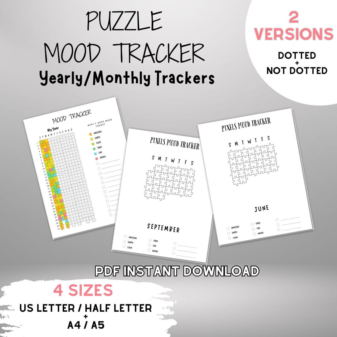 Mood Tracker Monthly and Yearly Tracker Printable for Bullet Journals ...