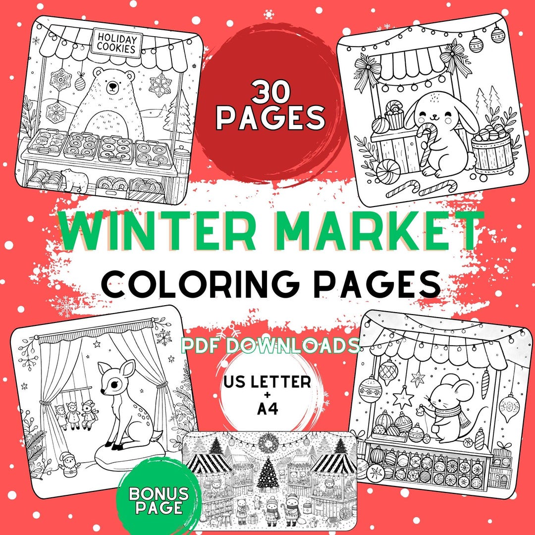 30 Cozy Hygge Christmas Market Coloring Pages Cute Winter & Holiday ...