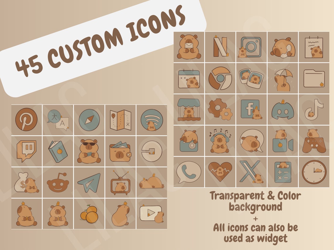 Capybara Icon Pack for Ios, Android, Tablet, Cute Animal Icons, Wallpapers, Widgets, App Theme ...