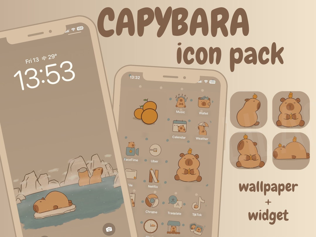 Capybara Icon Pack for Ios, Android, Tablet, Cute Animal Icons, Wallpapers, Widgets, App Theme ...