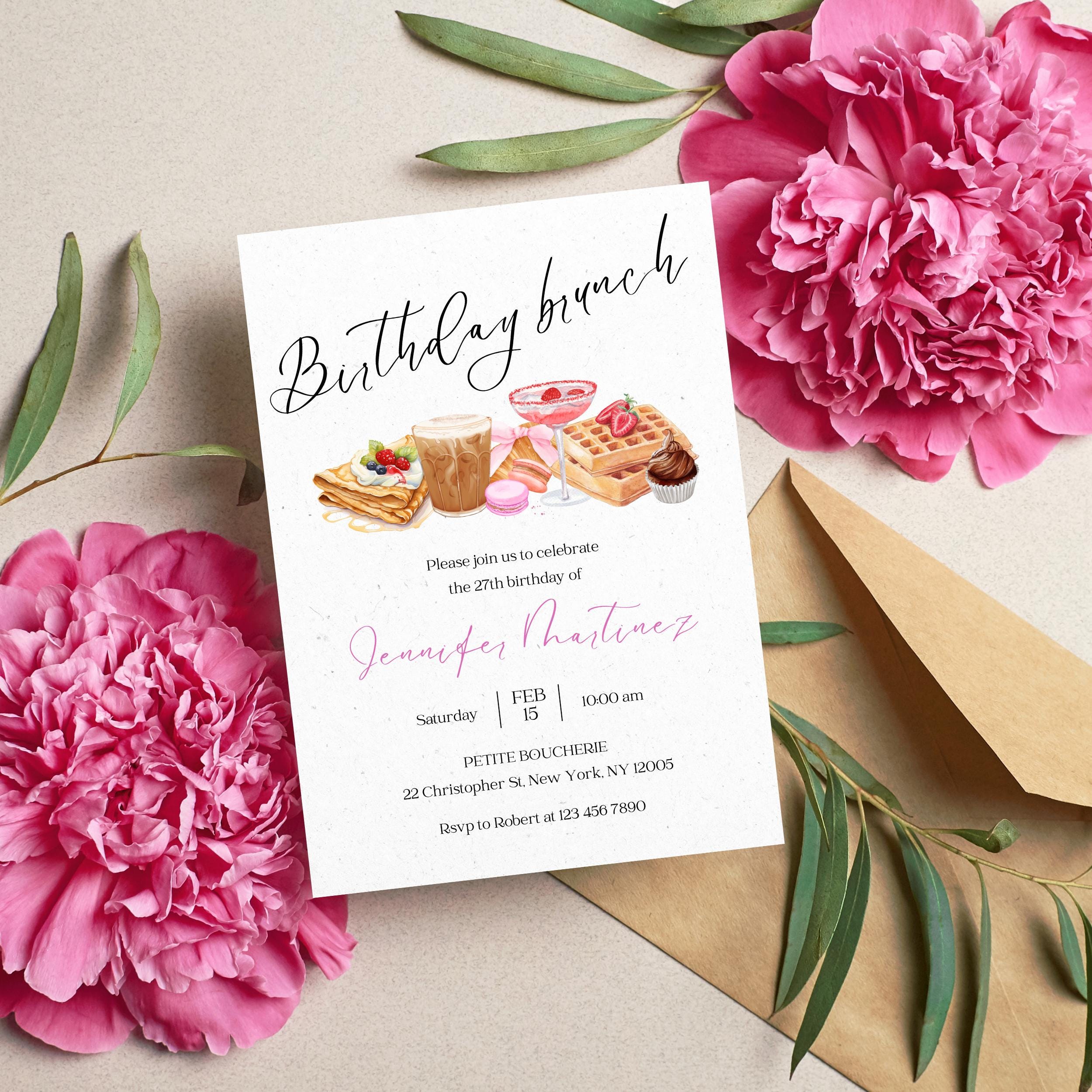 Elegant Birthday Brunch Invitation, Modern Let's Brunch Invitation, Let ...