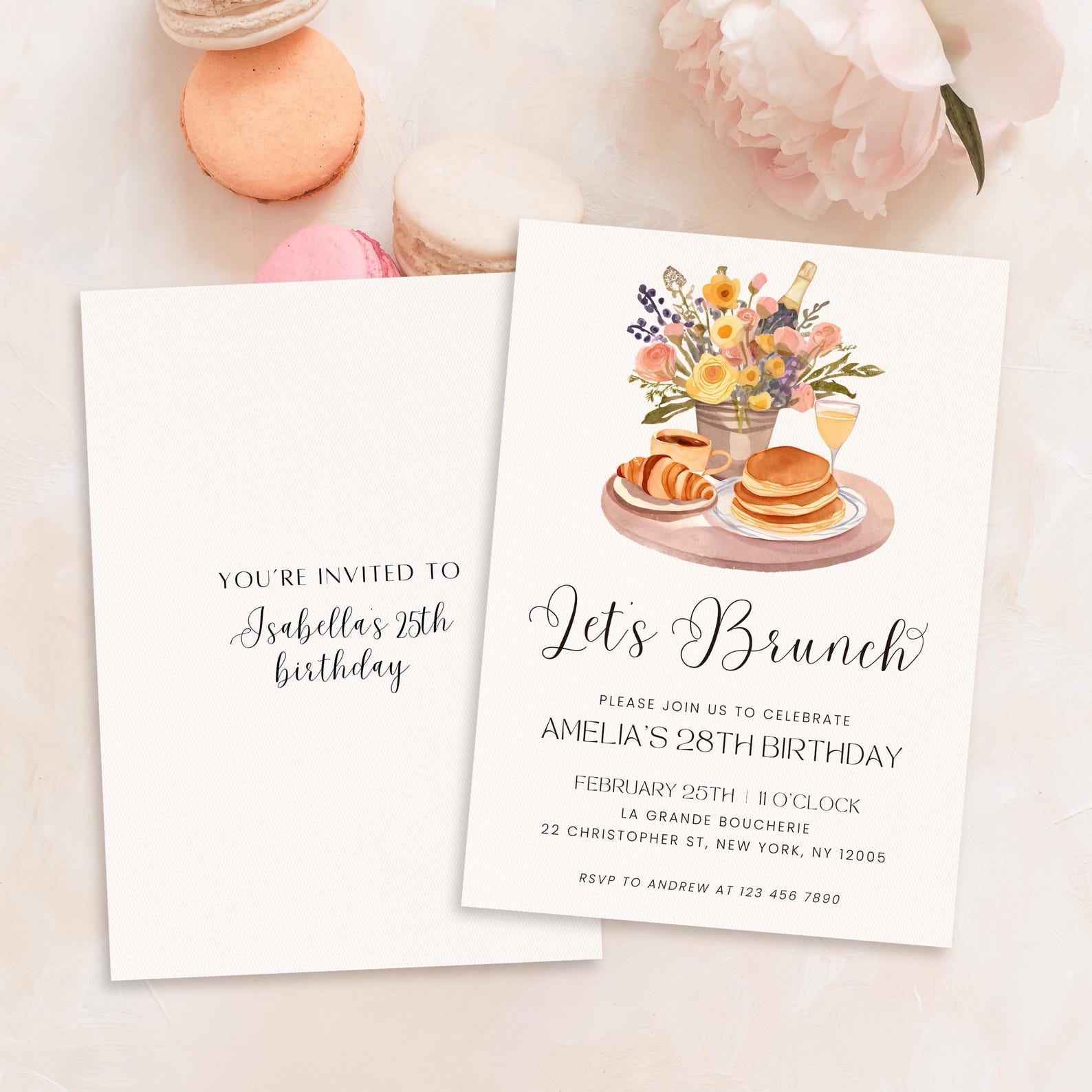 Modern Let's Brunch Invitation, Elegant Birthday Brunch Invitation, Let ...