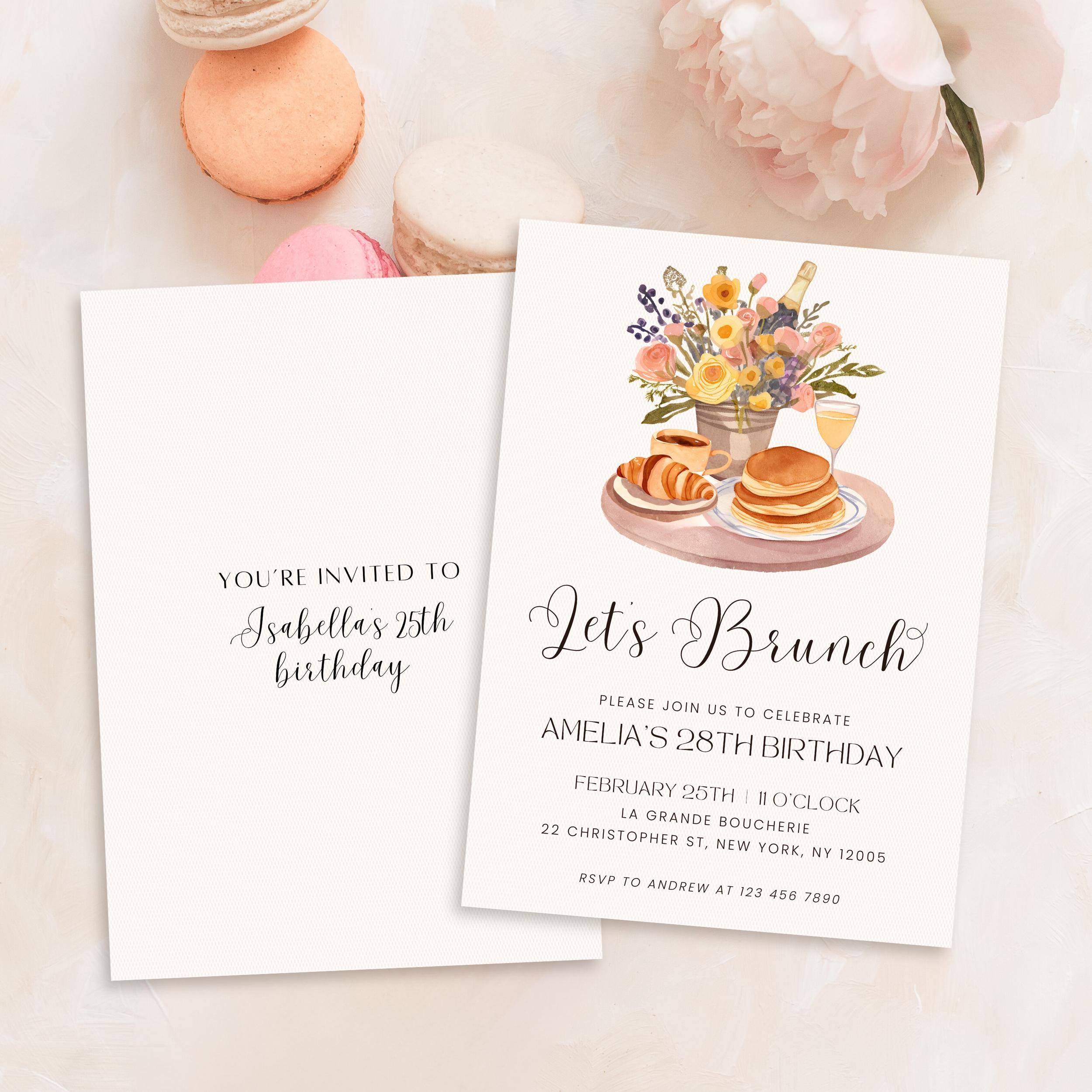 Modern Let's Brunch Invitation, Elegant Birthday Brunch Invitation, Let ...