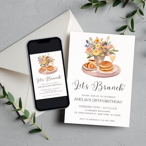 Modern Let's Brunch Invitation, Elegant Birthday Brunch Invitation, Let ...