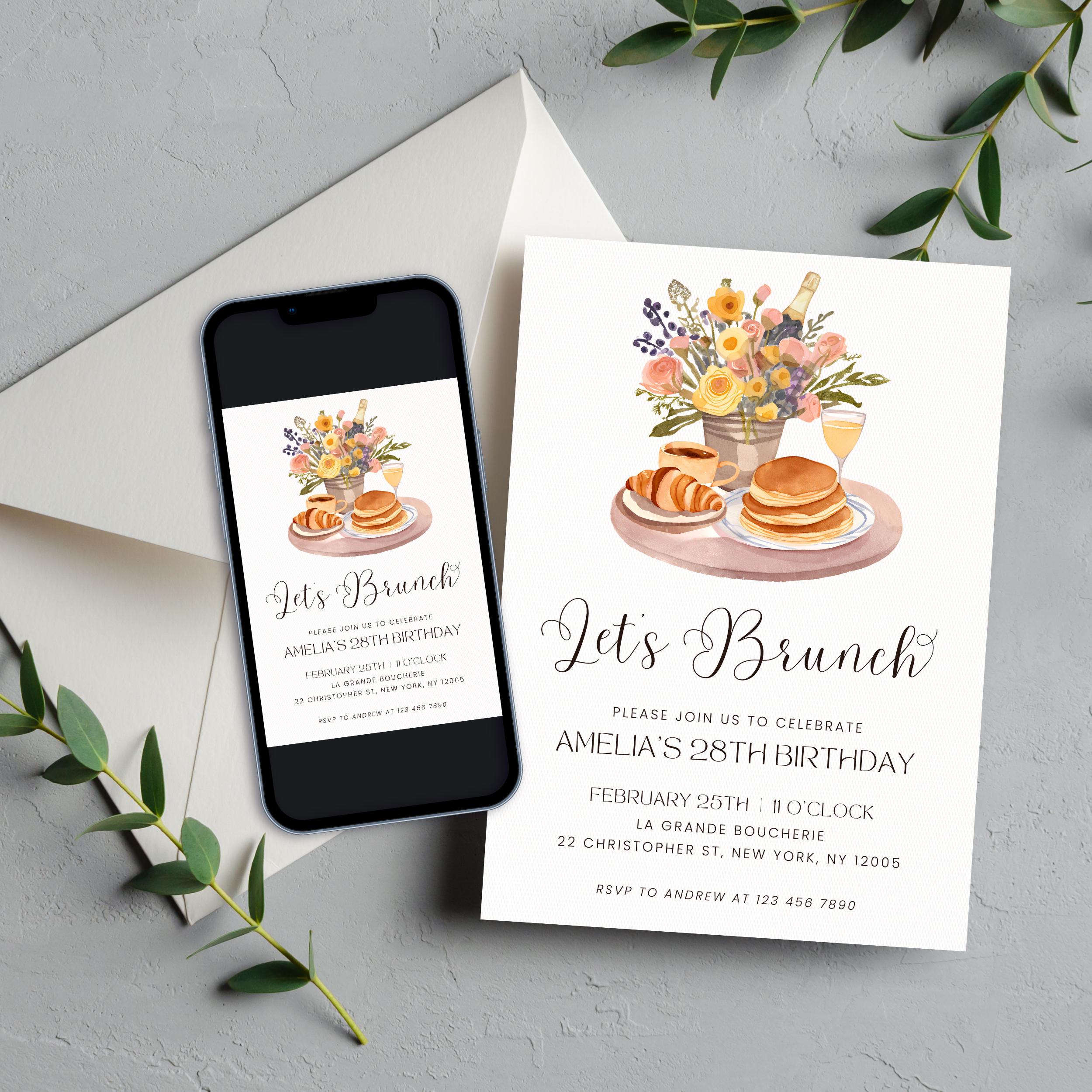 Modern Let's Brunch Invitation, Elegant Birthday Brunch Invitation, Let ...