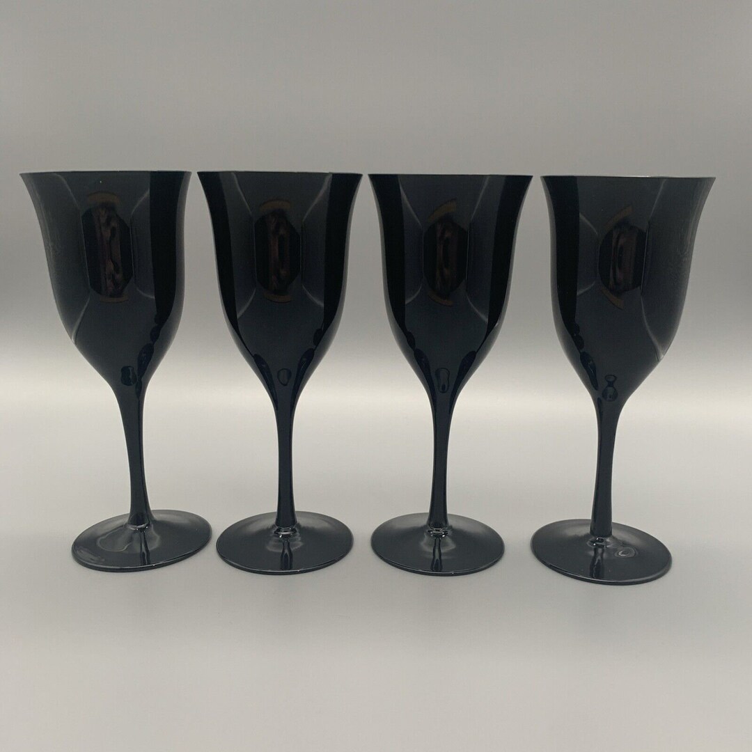 Vintage Carico Lead Crystal Wine Glasses Set of 4 Black Mystique Tivoli ...