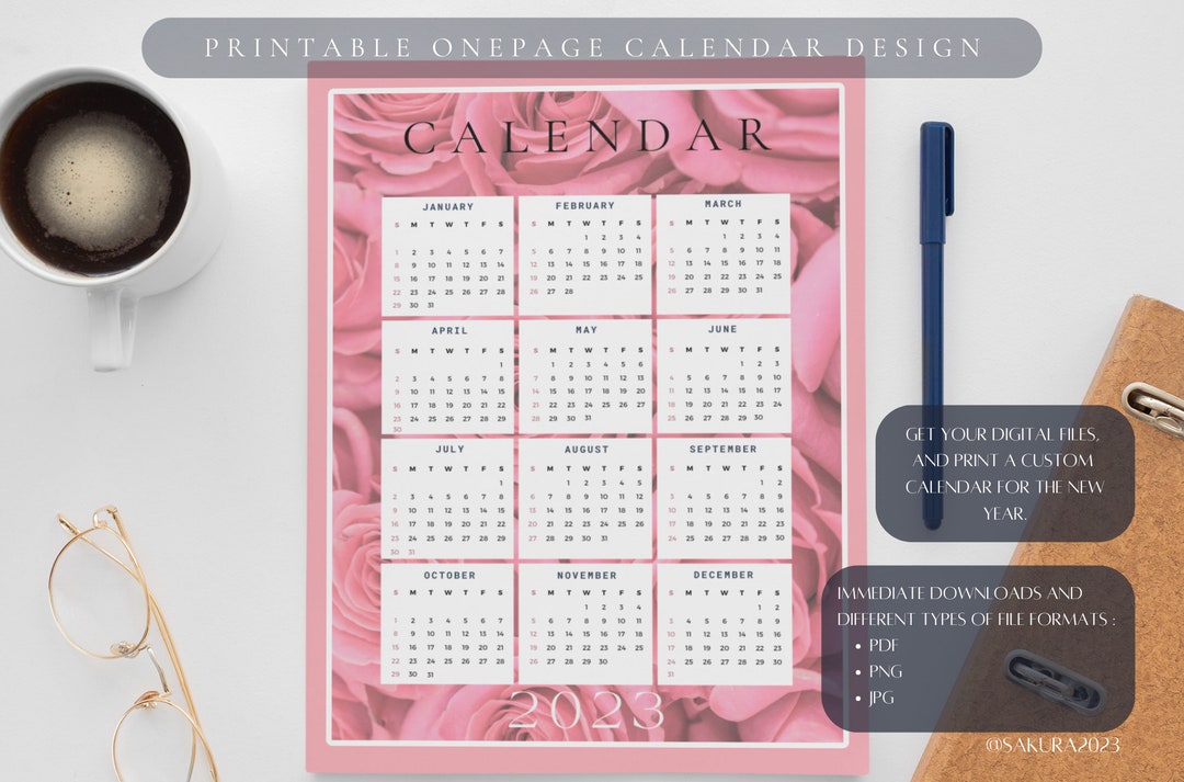 Printable & Customizable Digital Onepage Calendar Floral - Etsy