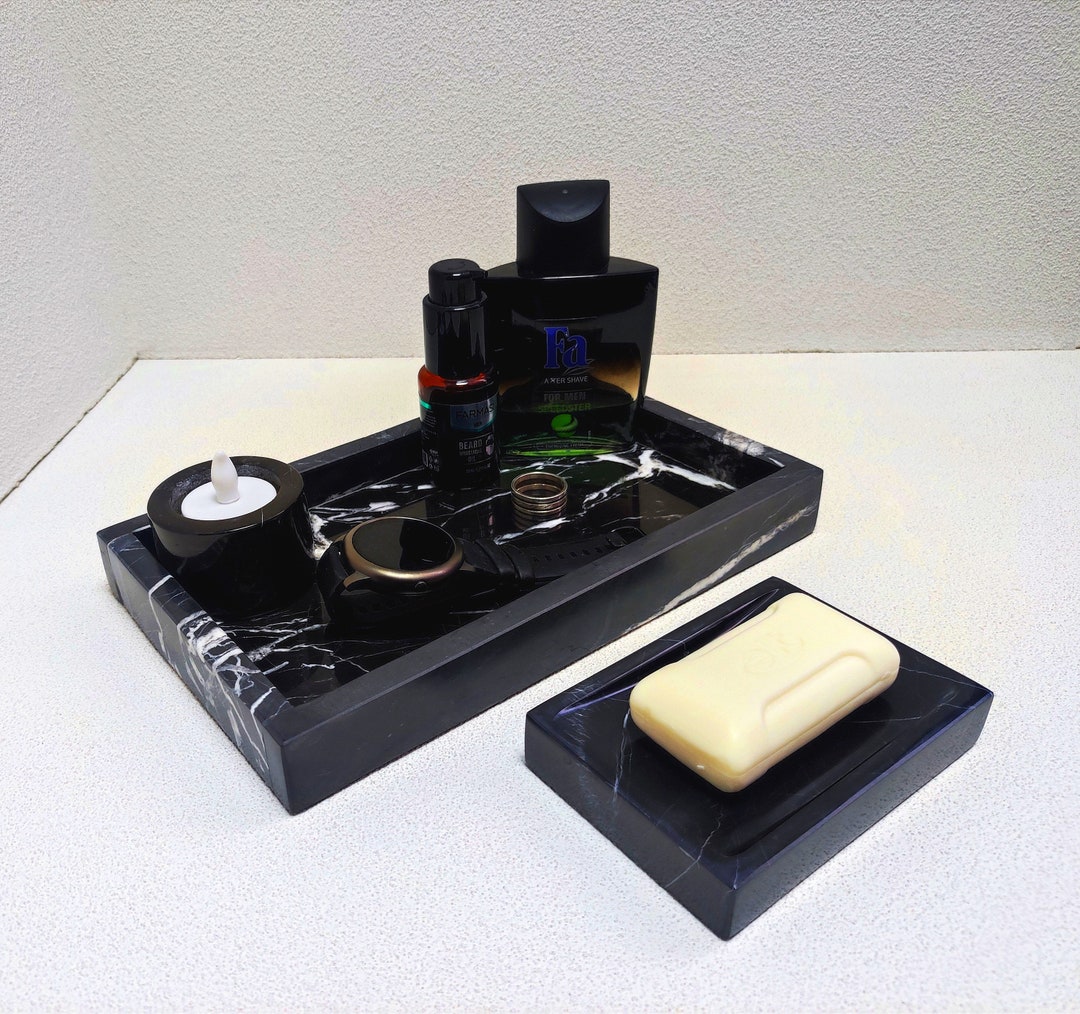 Luxurious Black Marble Bathroom Set 100% Handmade Soap Dispenser, Tray ...