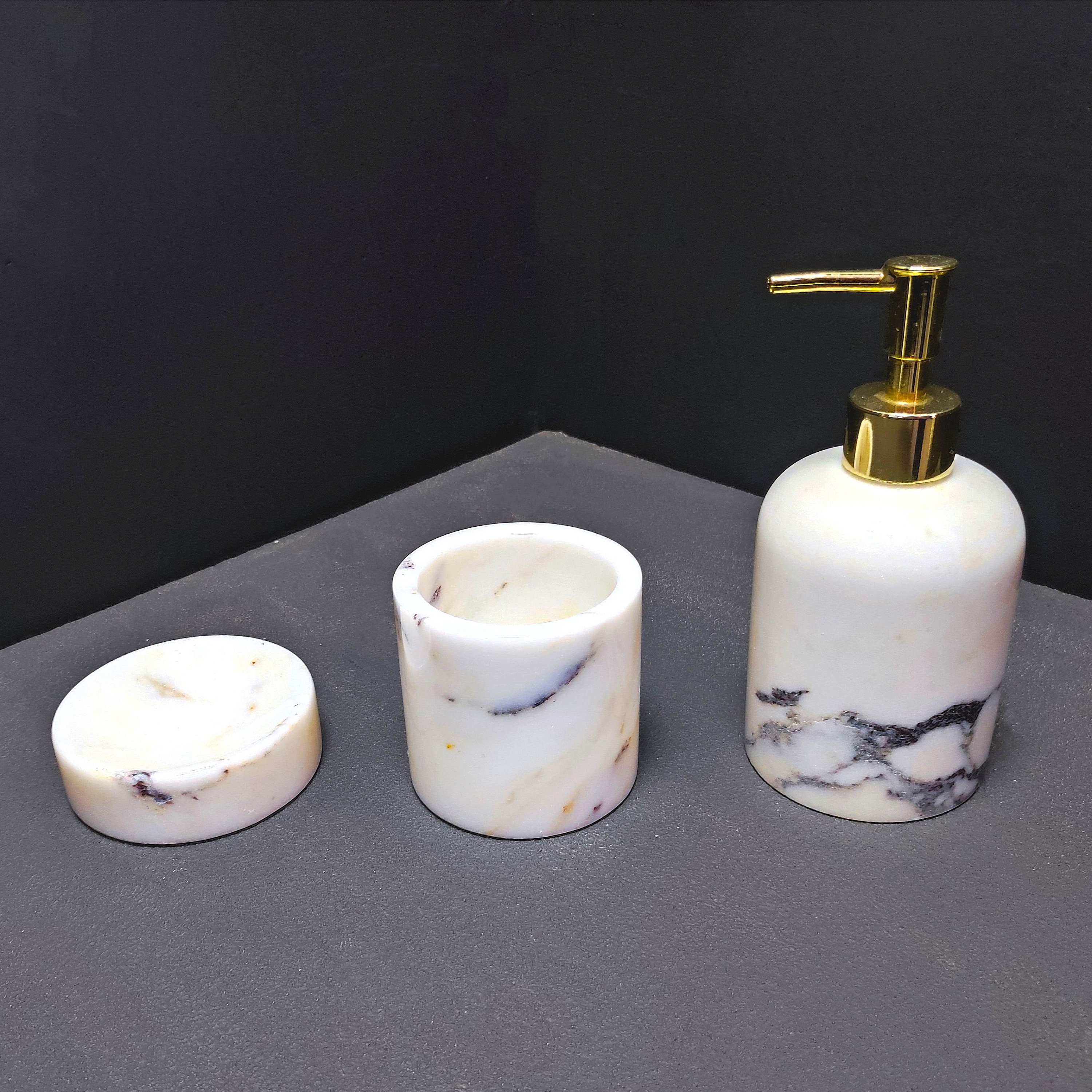 Bathroom Counter Top Set of 3, Calacatta Viola Marble, Soap Dispensers ...