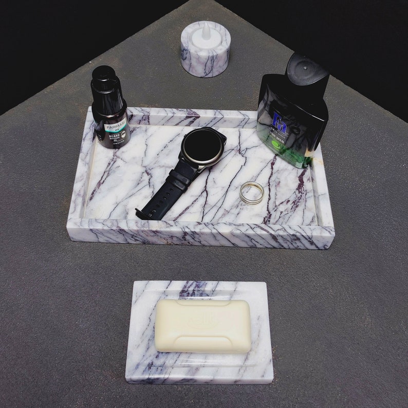 Bathroom Accessories Set Elegant Lilac Marble, Soap Dispenser, Tray ...