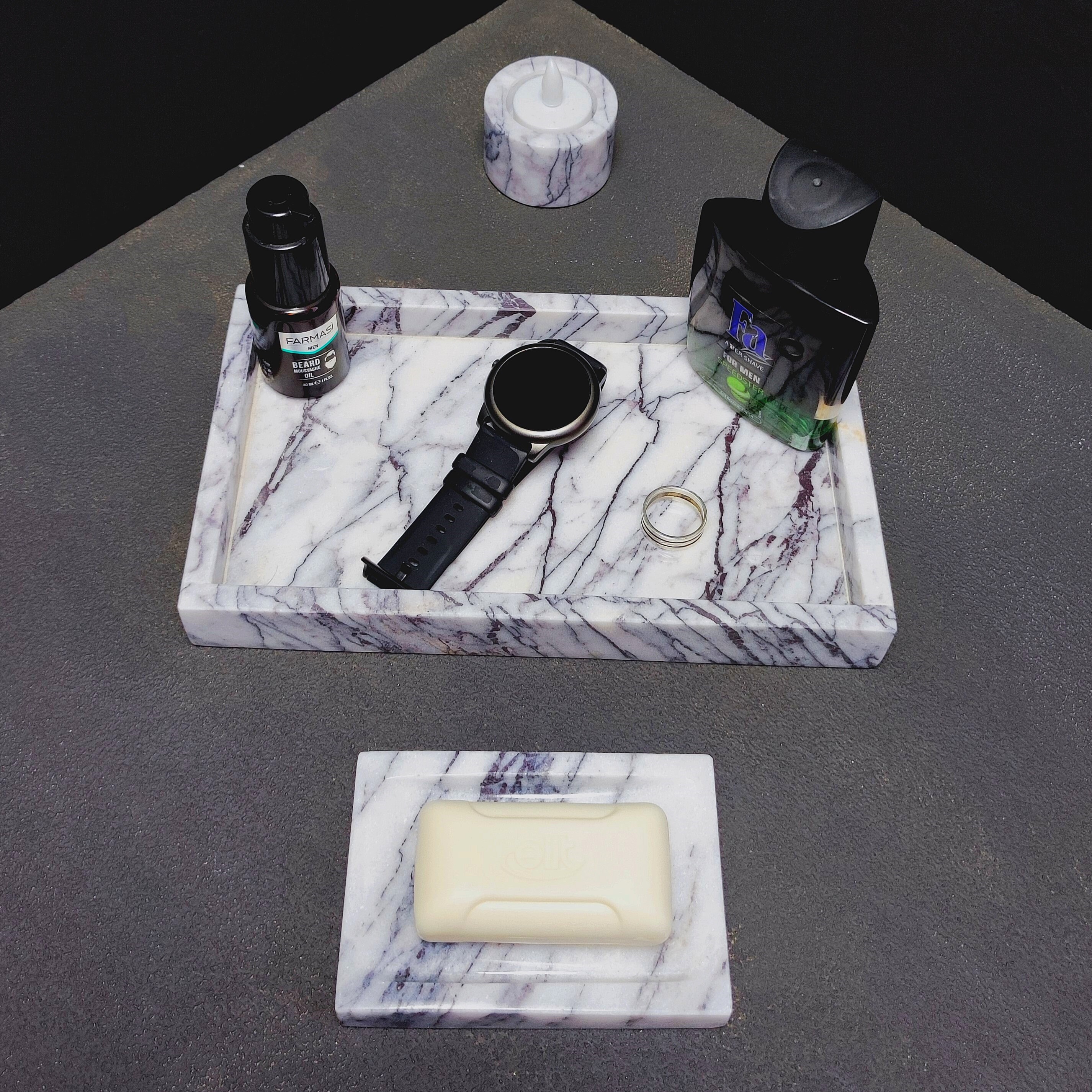 Bathroom Accessories Set Elegant Lilac Marble, Soap Dispenser, Tray ...