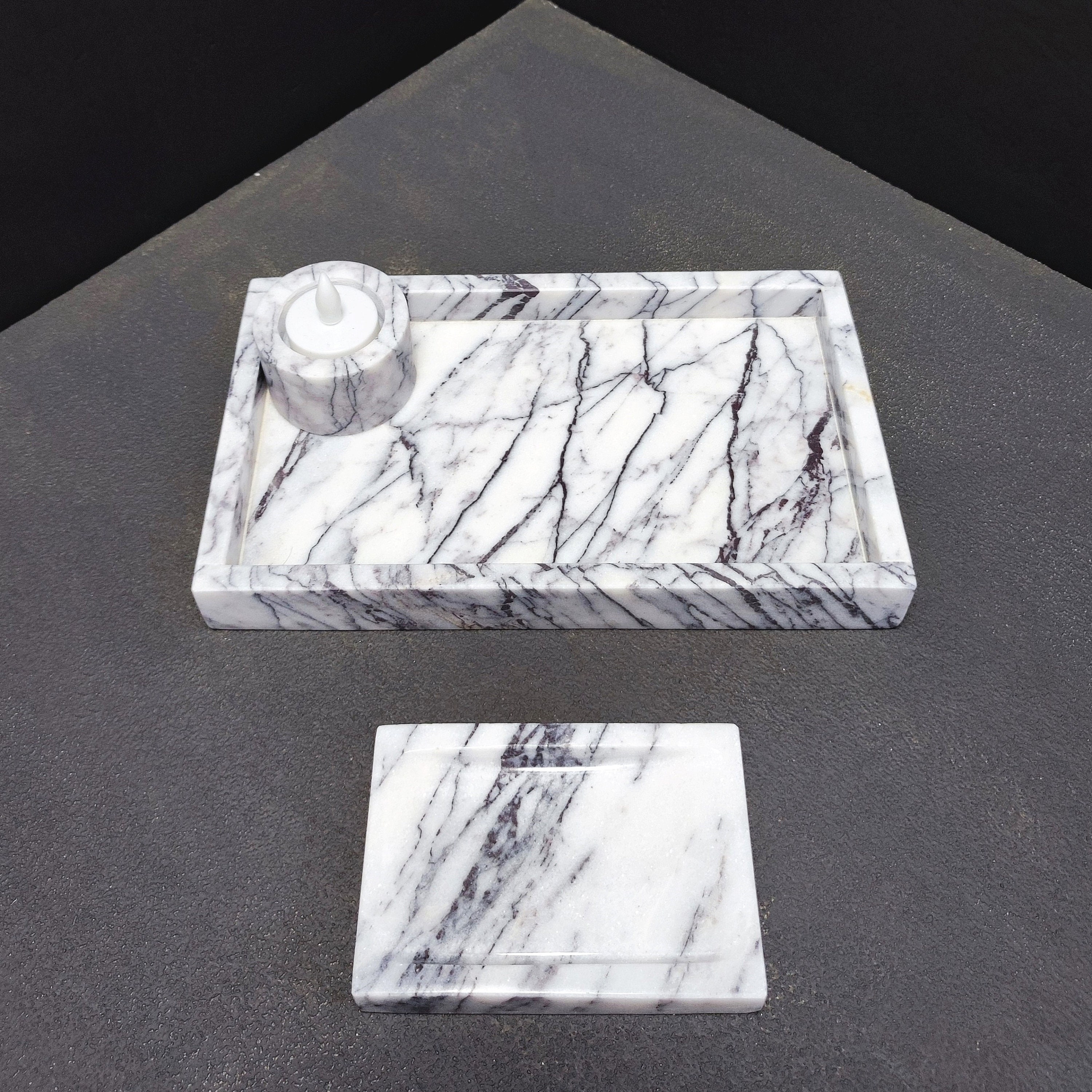 Bathroom Accessories Set Elegant Lilac Marble, Soap Dispenser, Tray ...