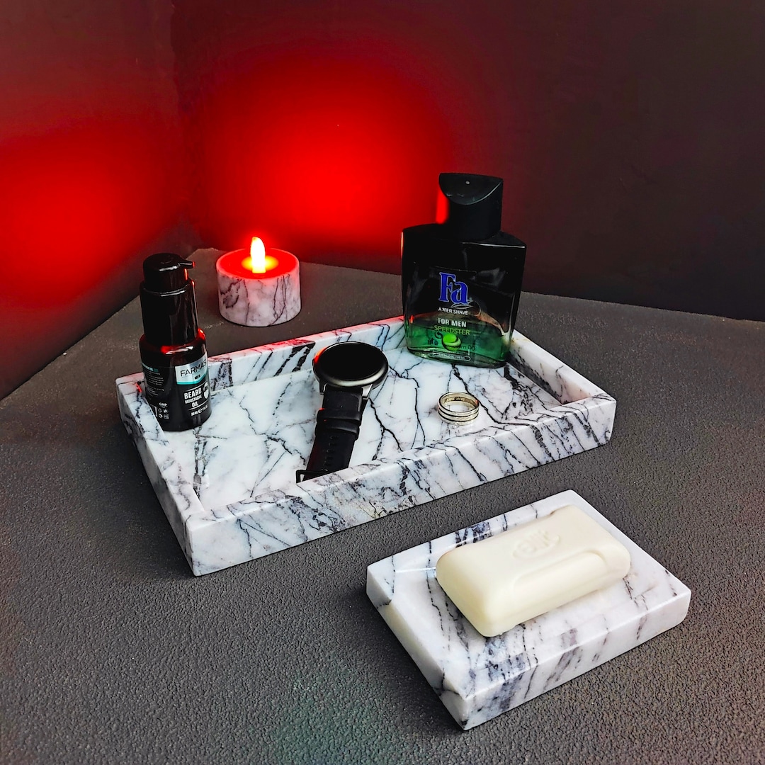 Bathroom Accessories Set Elegant Lilac Marble, Soap Dispenser, Tray ...